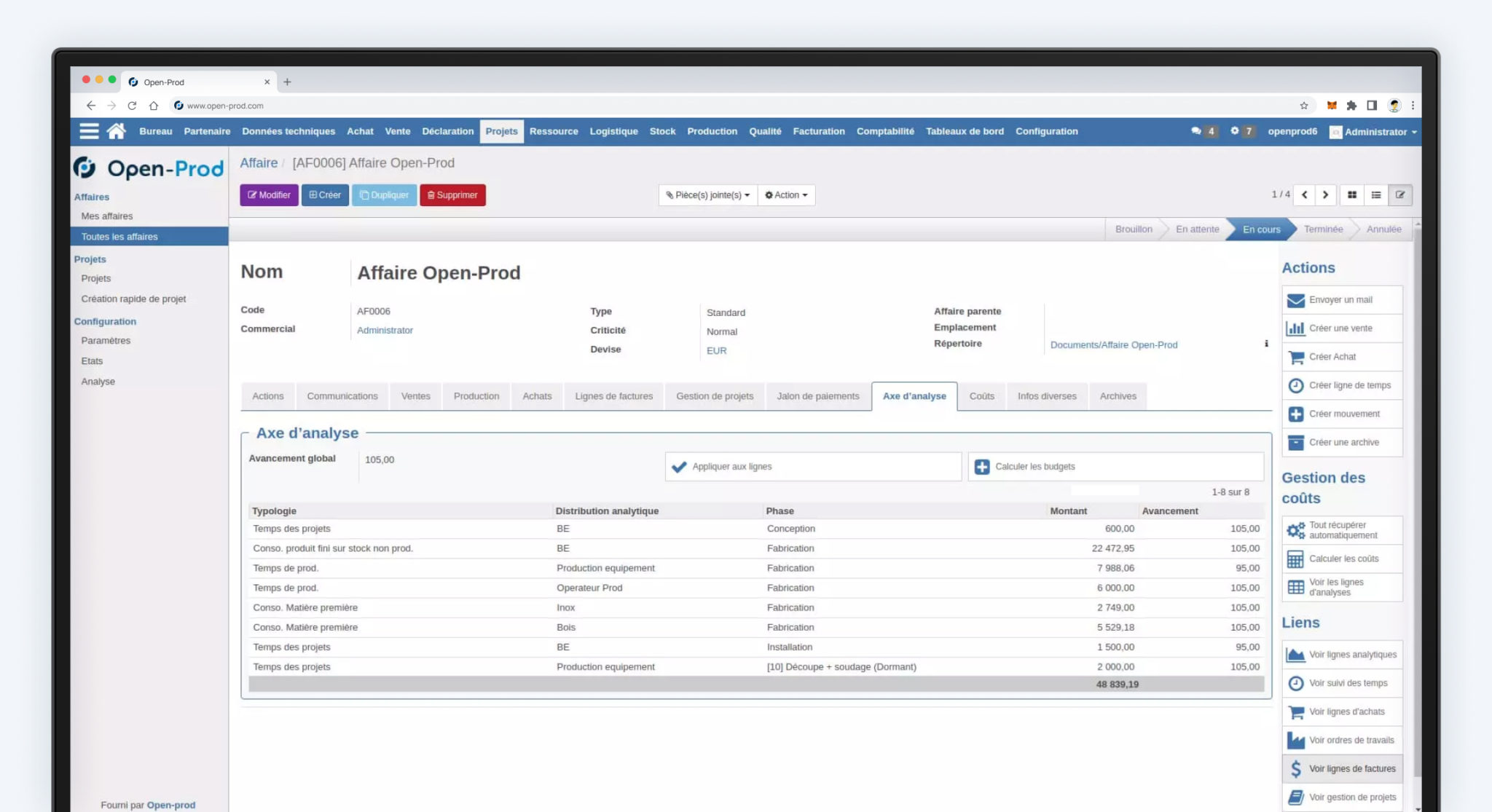 Logiciel ERP de gestion à l'affaire pour l'industrie - Open-Prod